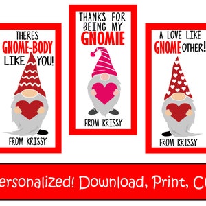 Customized Gnome Valentine's Day Cards - Printable - Print at Home ...