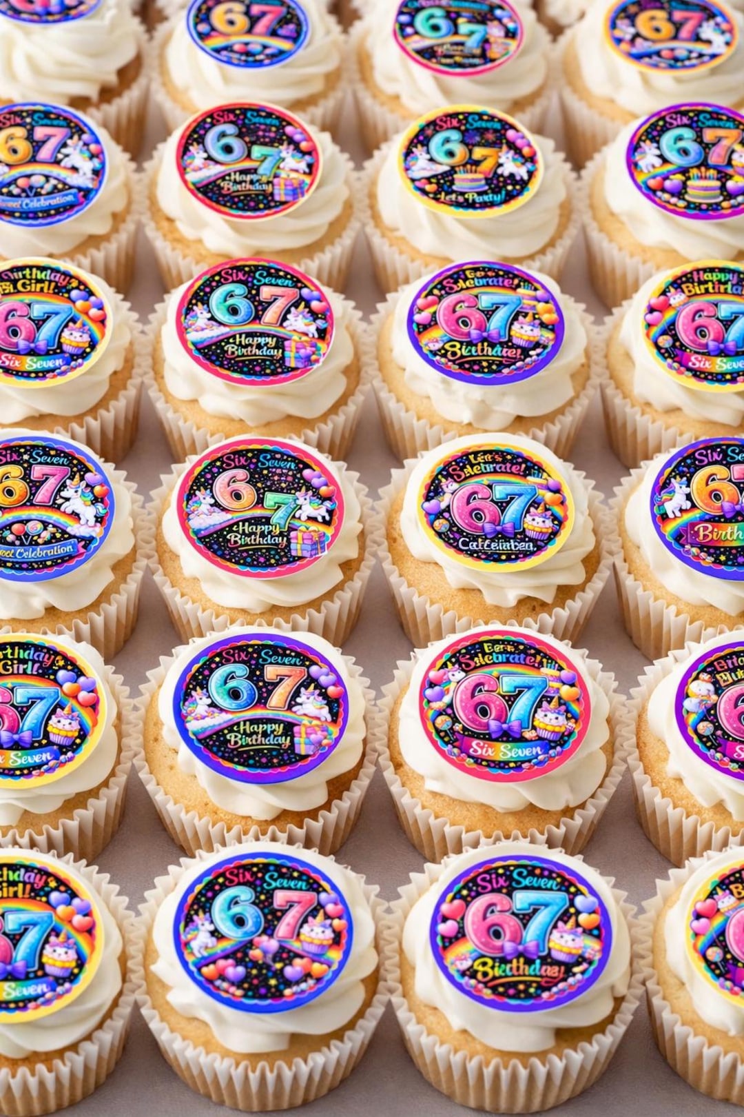 24 Edible Six Seven Cupcake Toppers DIY Girls 6 7 Birthday Party ...