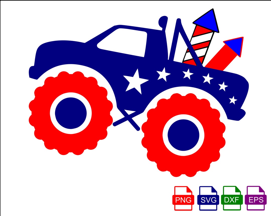 Patriotic Monster Truck SVG and PNG Files, 4th of July Monster Truck, 4th of July Png ...