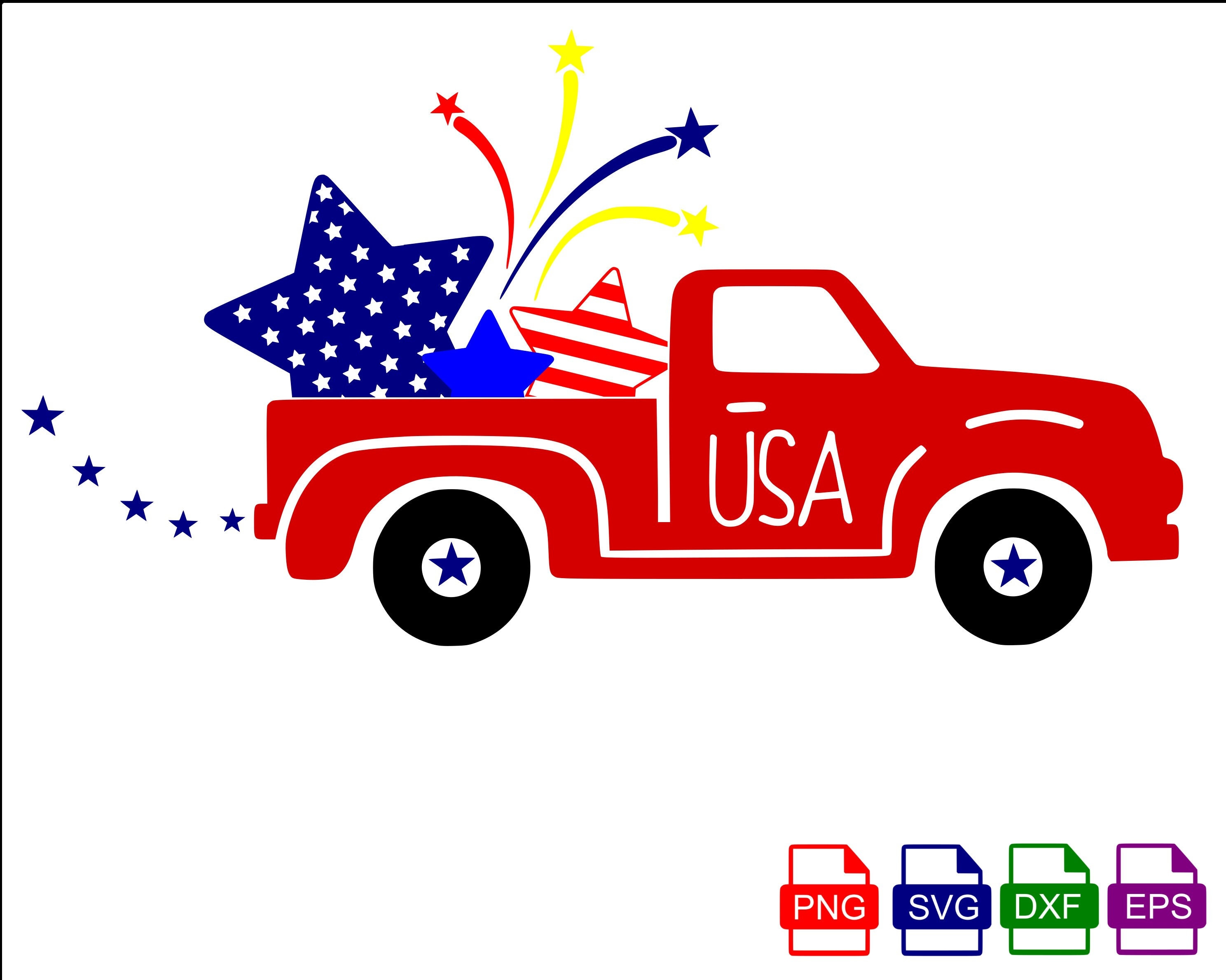 Patriotic Pickup Truck SVG, Red White and Blue Truck PNG, 4th of July ...