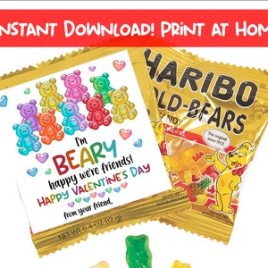 Gummy Bears Valentine's Day Cards - Printable - Instant Download Print ...
