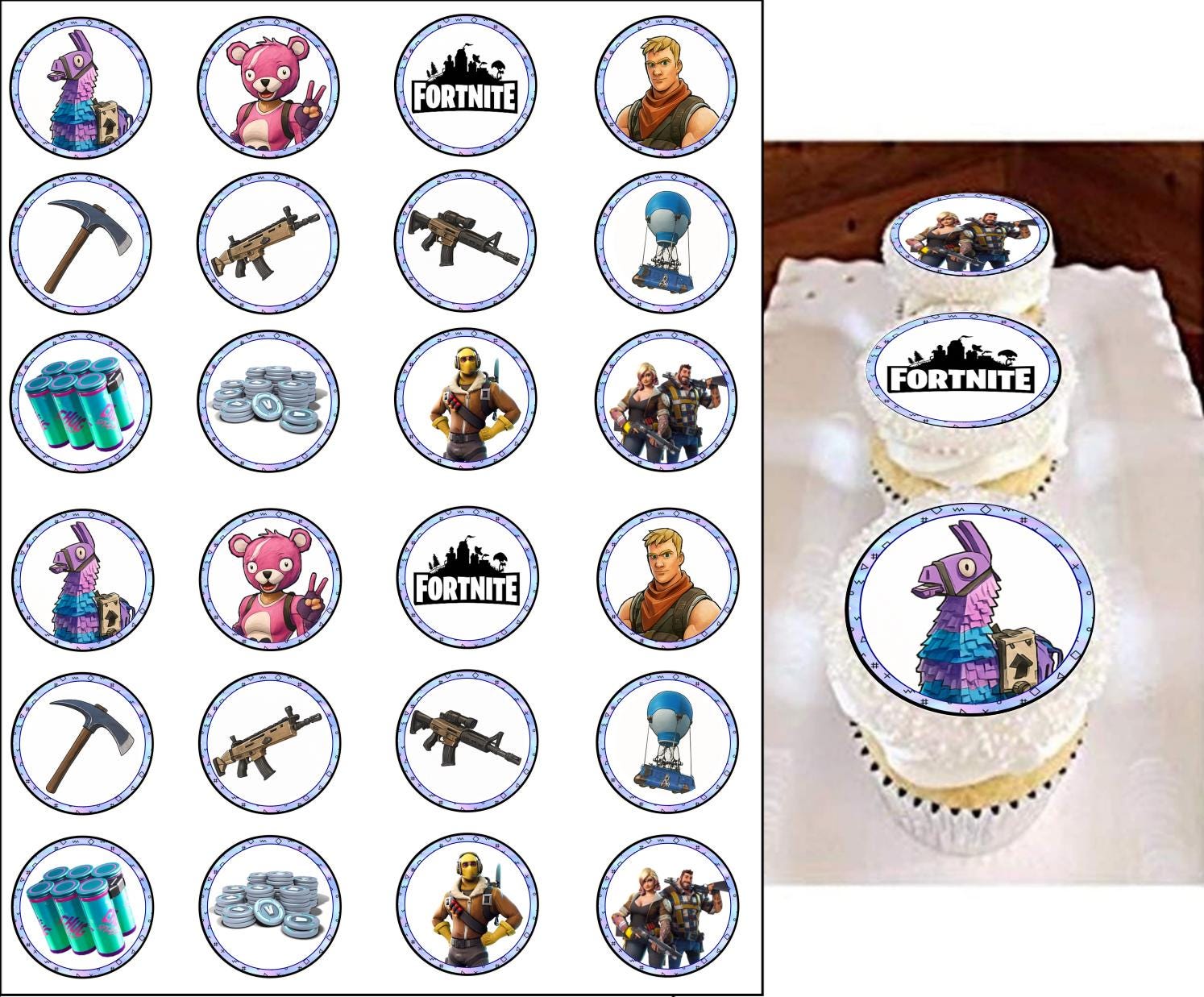 24 Edible Battle Royale Fort Gamer Theme Cupcake Toppers – Wafer Paper ...