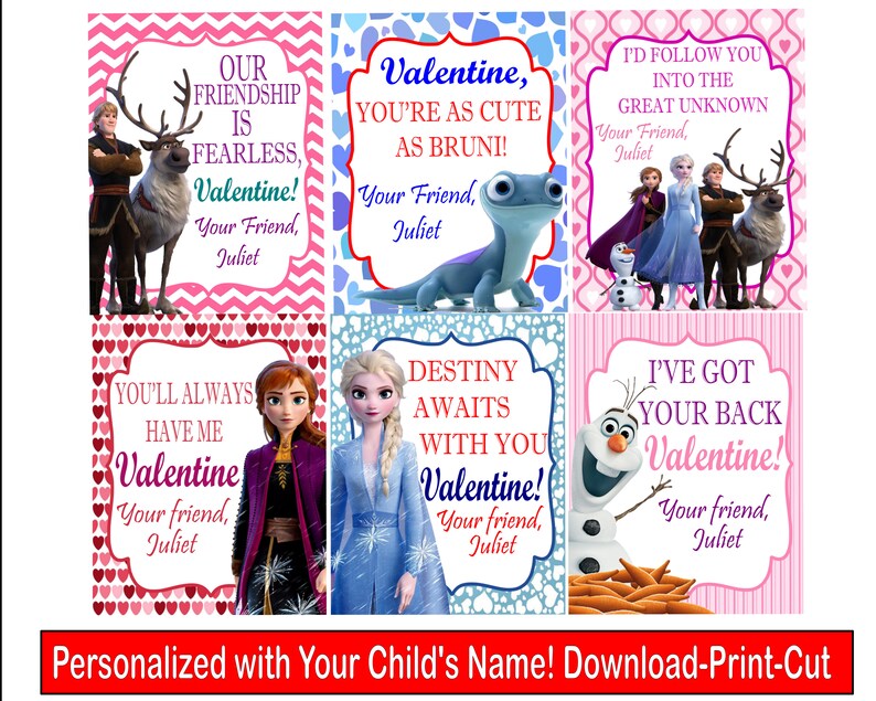 Customized Frozen 2 Valentine's Day Cards - Printable - Print at Home ...