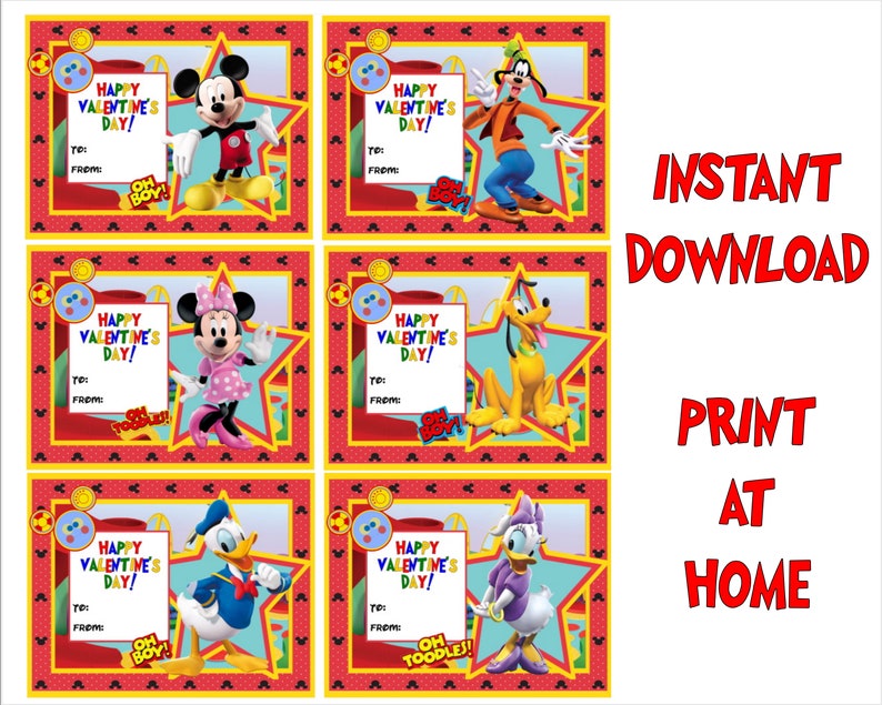 Mickey Mouse Clubhouse Valentine's Day Cards - Printable - Instant ...