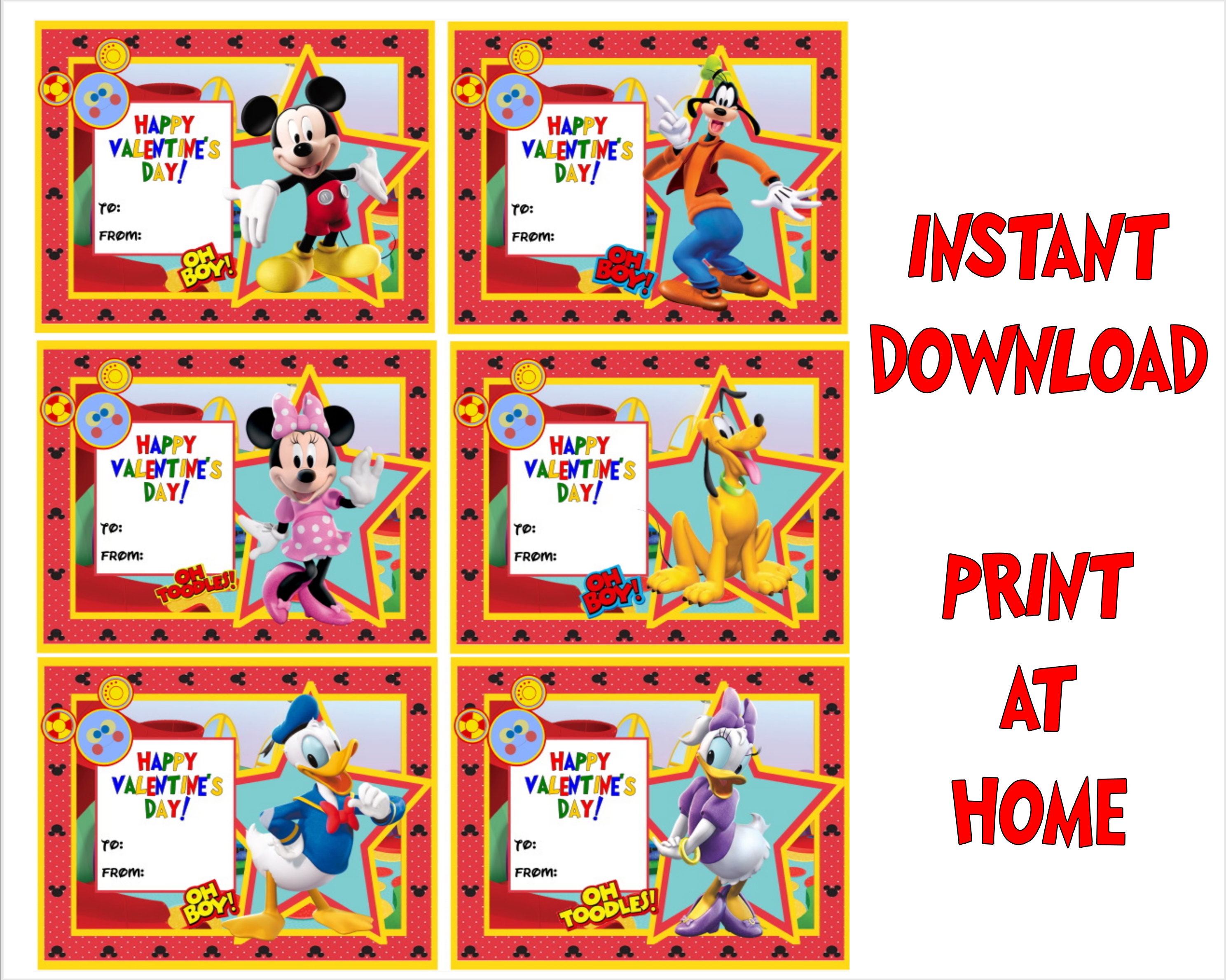Mickey Mouse Clubhouse Valentine's Day Cards Printable Instant Download ...