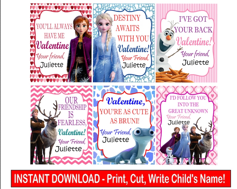 Frozen 2 Valentine's Day Cards Printable Instant - Etsy