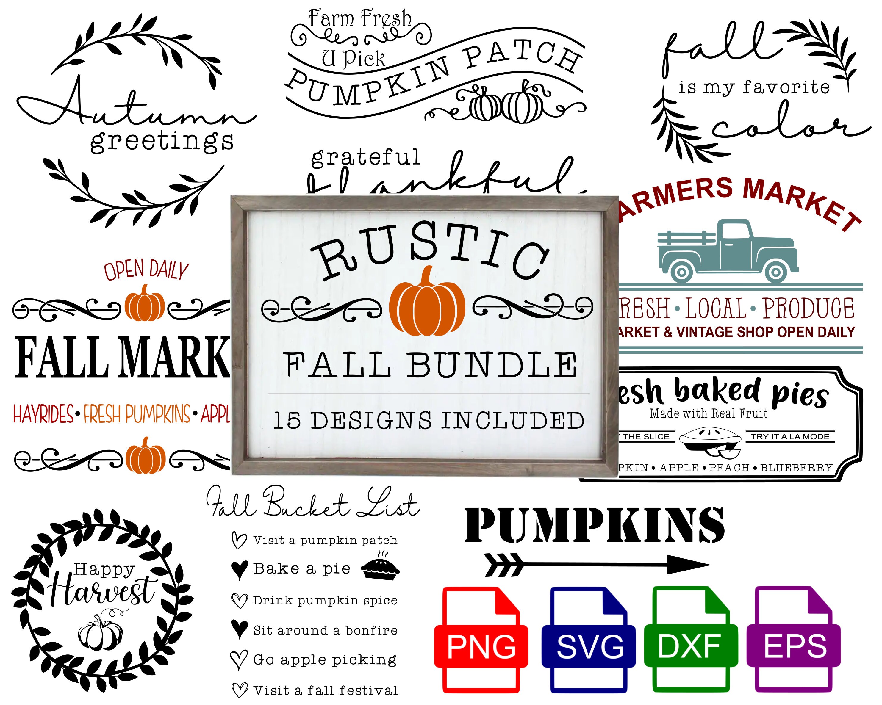 Rustic Fall SVG Bundle Farmhouse Fall Svg Autumn SVG Fall - Etsy