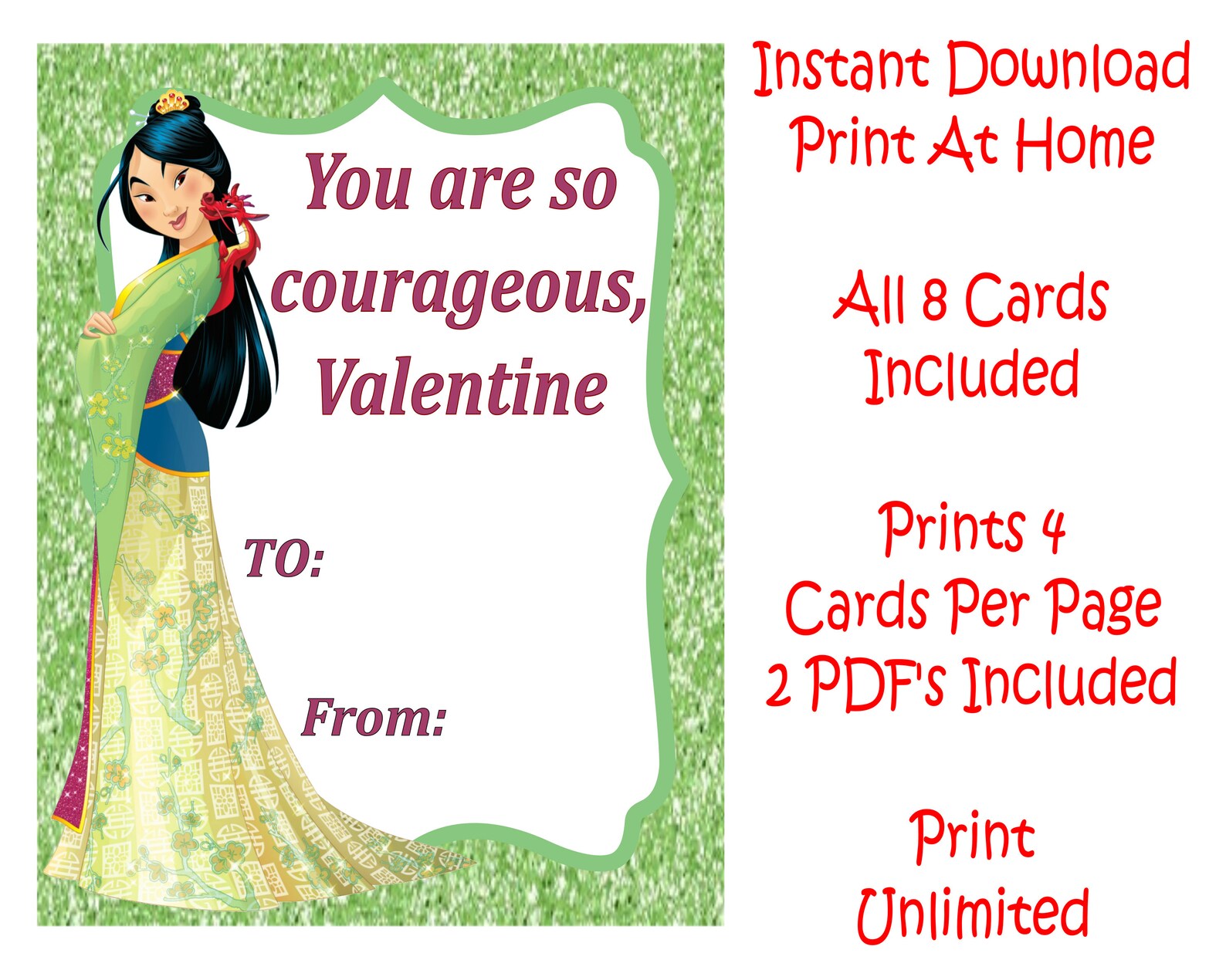 Princess Valentine's Day Cards - Printable - Instant Download Print at ...