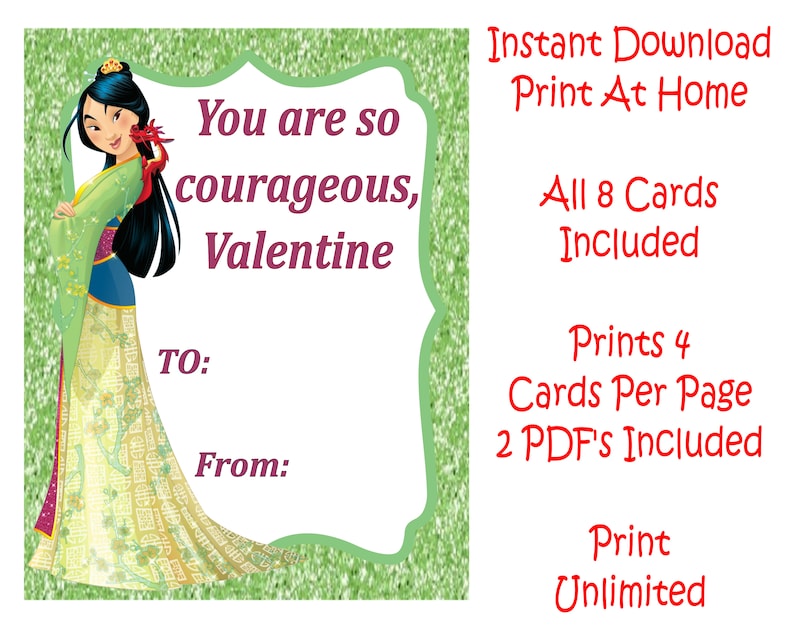 Princess Valentine's Day Cards Printable Instant - Etsy