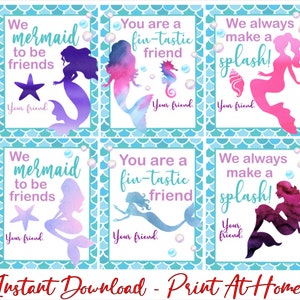 Mermaid Valentine's Day Cards - Printable - Instant Download Print at ...
