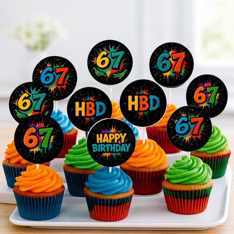 6-7 Cupcake Toppers | Printable Graffiti Six Seven Party Decor ...