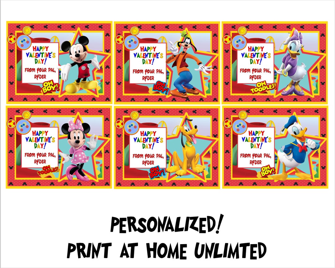 Customized Mickey Mouse Clubhouse Valentine's Day Cards - Printable ...