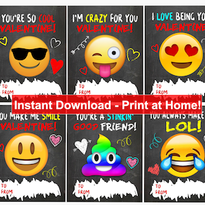 Emoji Valentine's Day Cards - Printable - Instant Download Print at ...