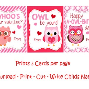 Owl Valentine's Day Cards - Printable - Instant Download Print at Home ...