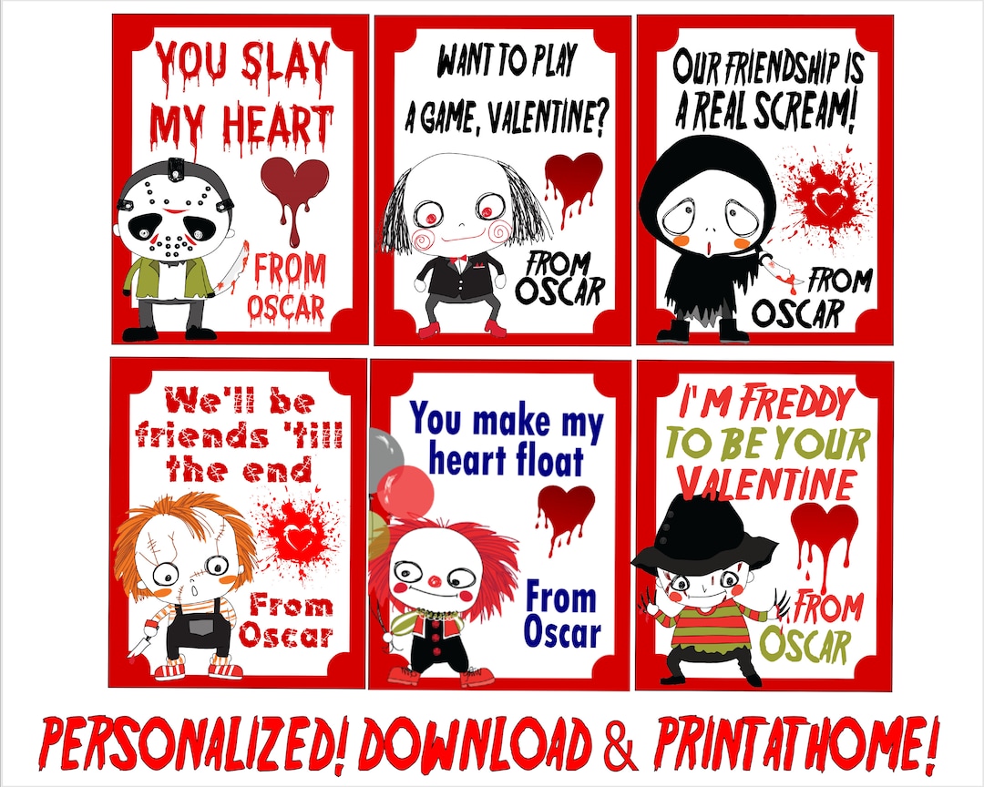 Customized Horror Characters Valentine's Day Cards - Printable - Print ...