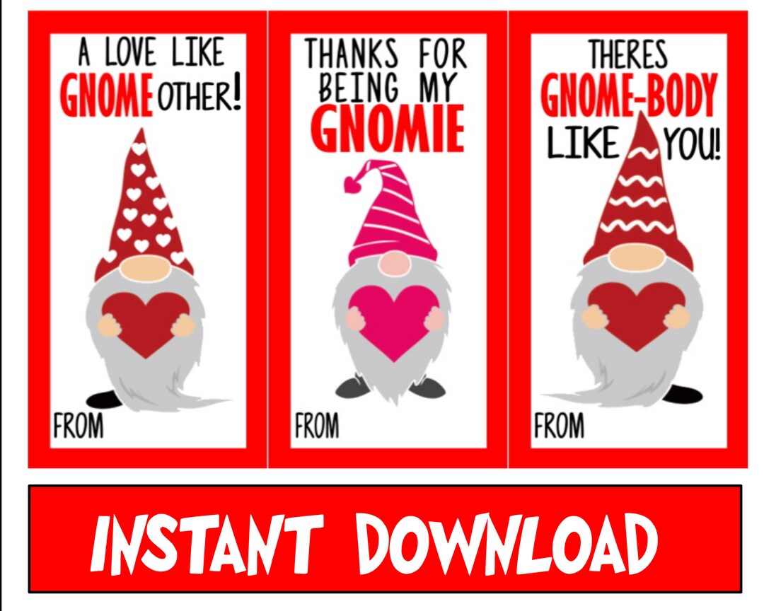 Gnome Valentine's Day Cards - Printable - Instant Download Print at ...