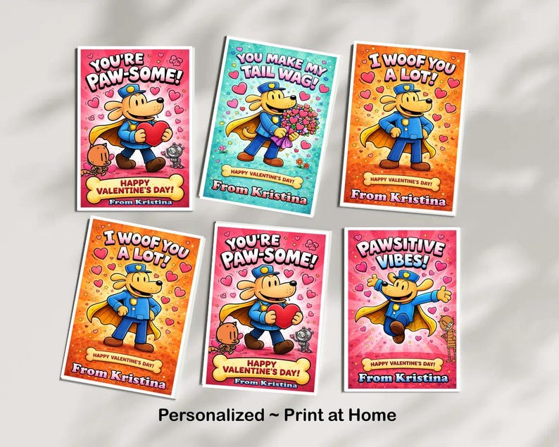 Personalized Dog Man Valentine's Day Cards - Printable - Print at Home ...