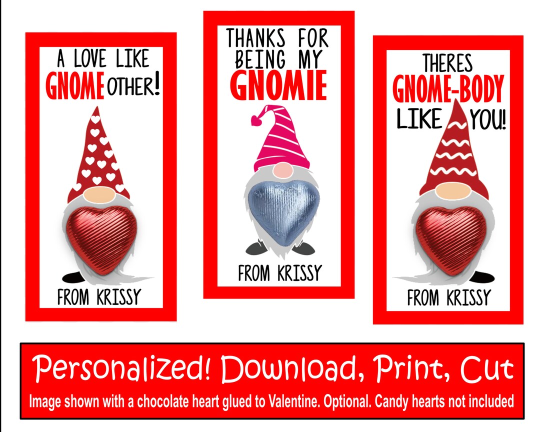 Customized Gnome Valentine's Day Cards - Printable - Print at Home ...