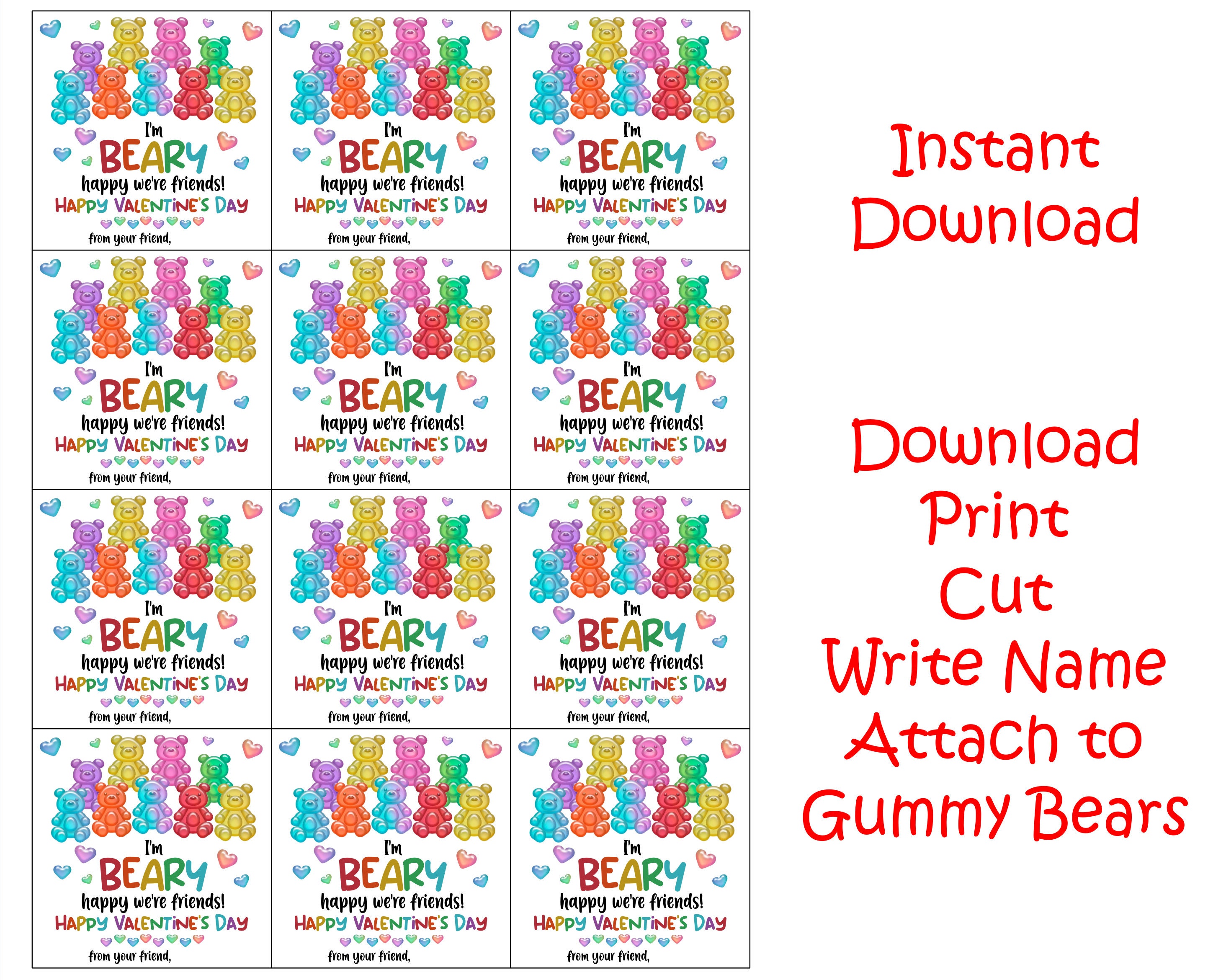 Gummy Bears Valentine's Day Cards - Printable - Instant Download Print ...