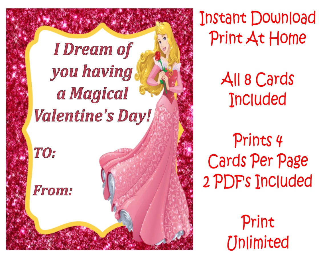 Princess Valentine's Day Cards Printable Instant - Etsy