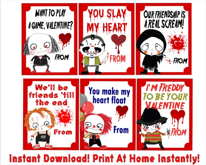 Horror Characters Valentine's Day Cards Printable - Etsy