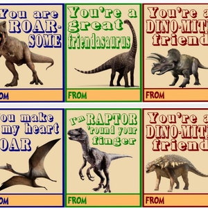Dinosaur Valentine's Day Cards - Printable - Instant Download Print at ...