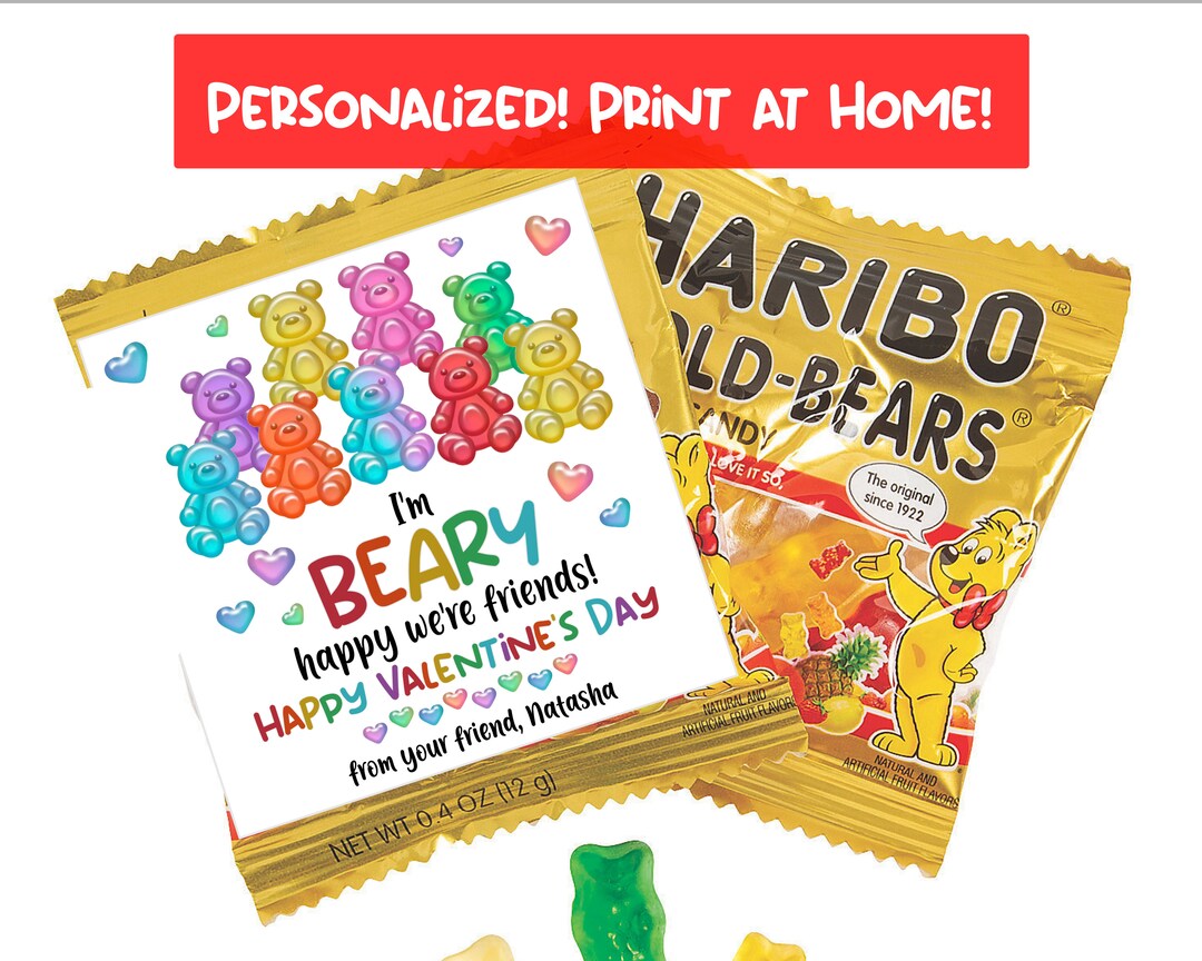 Customized Gummy Bear Valentine's Day Cards - Printable - Printable ...