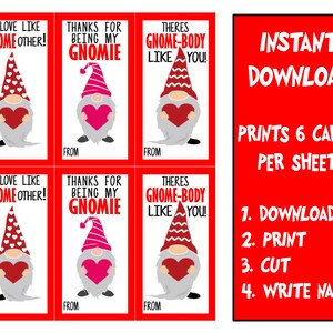 Gnome Valentine's Day Cards - Printable - Instant Download Print at ...