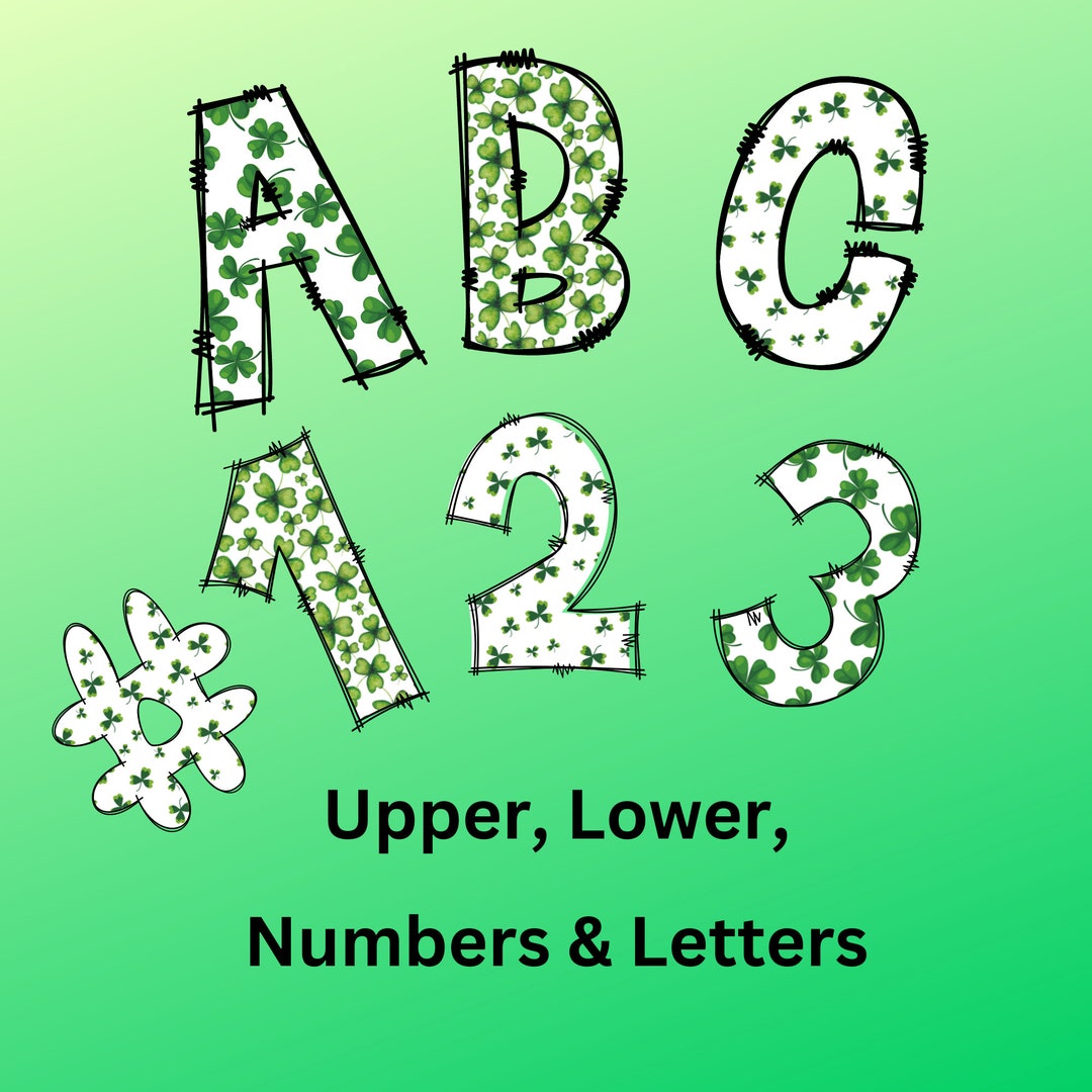 St. Patrick's Day Clovers Doodle Alphabet Letters PNG, Uppercase ...