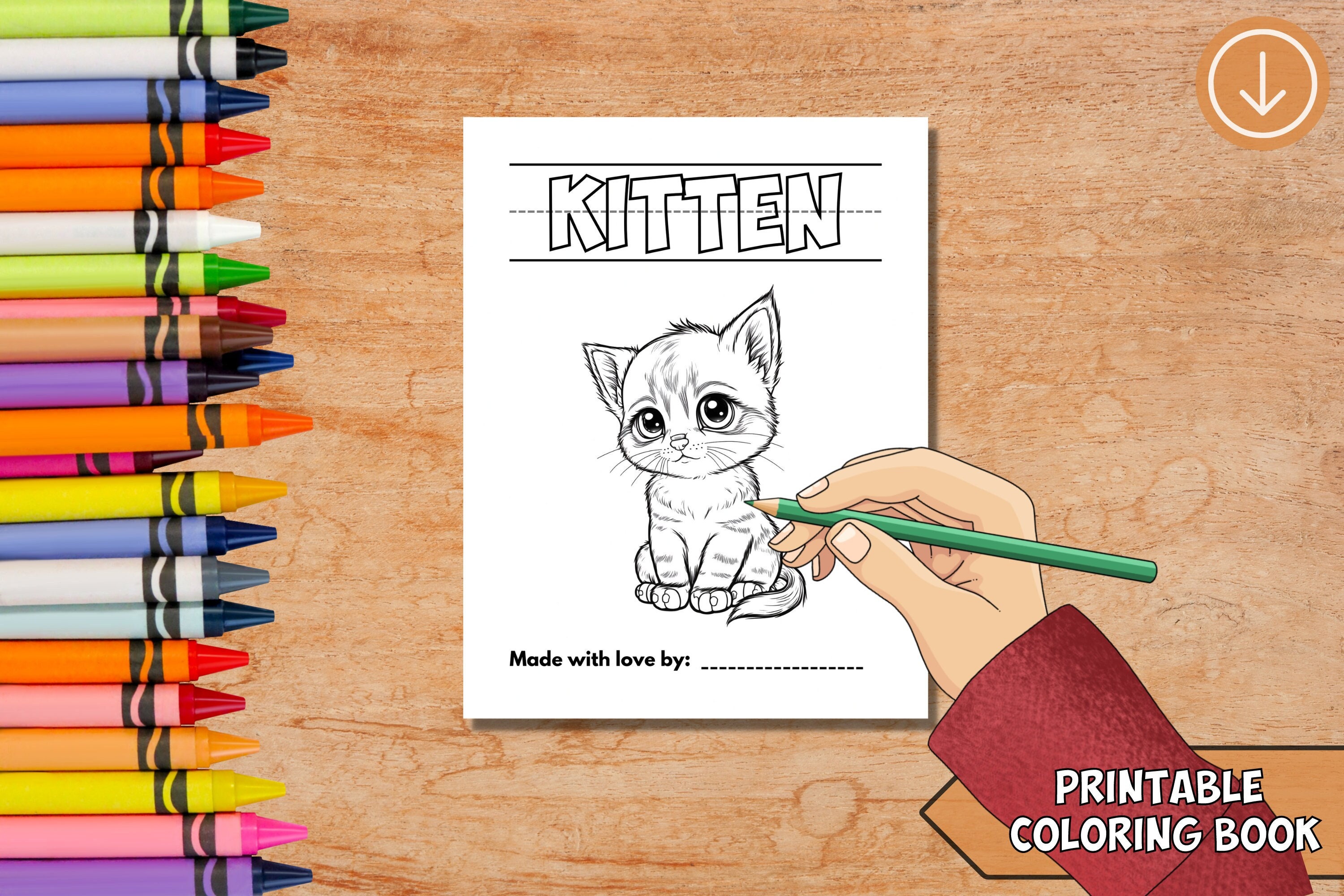 Kitten Coloring Page Kids Coloring Book Kids Party Favors Coloring Page ...
