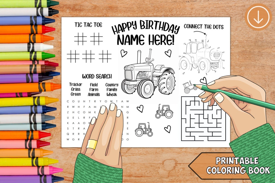 Tractors Birthday Template Party Kids Coloring Placemat Printable ...