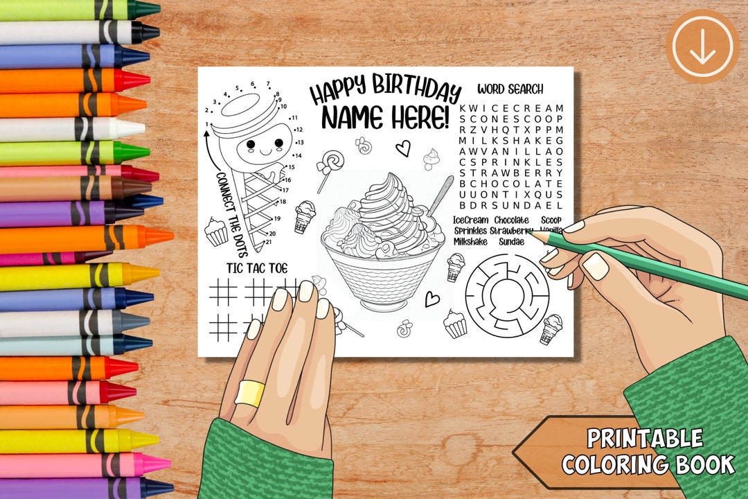 Ice Cream Personalized Birthday Placemat Party Kids Coloring Placemat ...