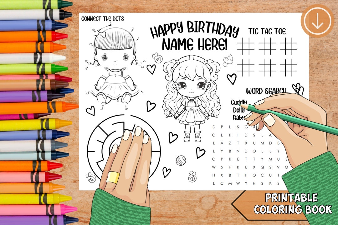 Dolls Happy Birthday Placemat Party Kids Coloring Placemat Printable ...