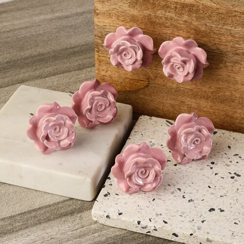 Knobs Rose Flower / Shabby Chic Dresser Knobs / Pink Ceramic - Etsy
