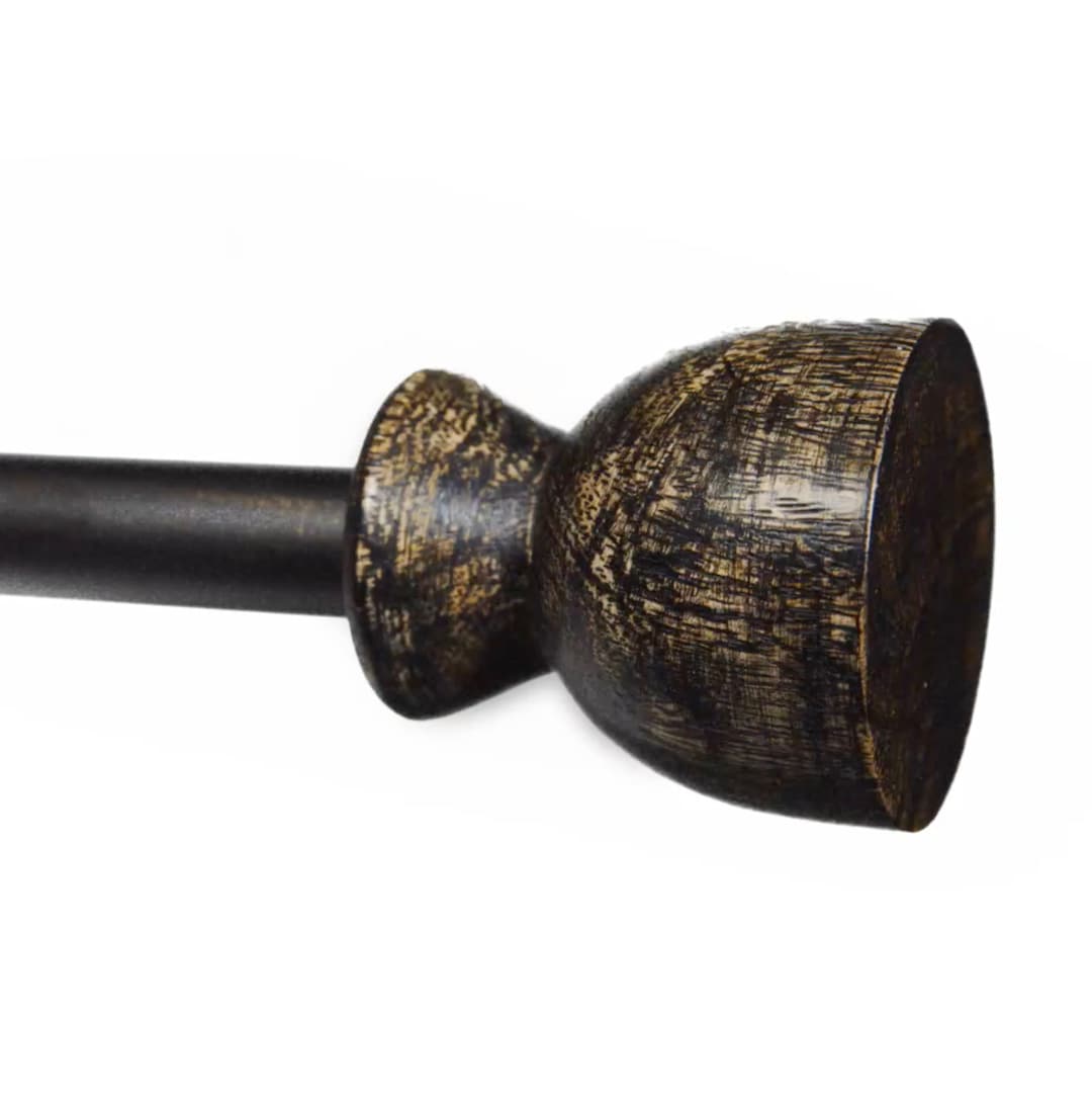 Modern Urn Distressed Black Farmhouse With Wooden Finials Curtain Rod ...