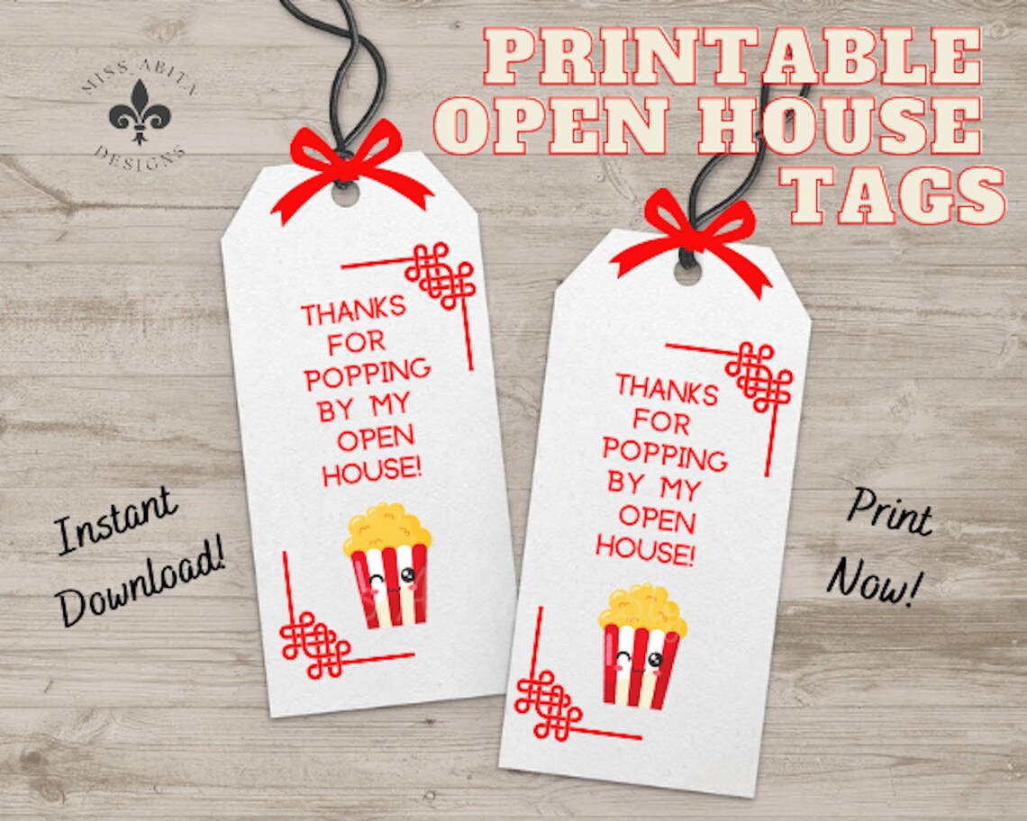 PRINTABLE Popcorn Open House Thank You Tags Instant Download Realtor ...