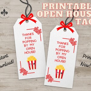 PRINTABLE Popcorn Open House Thank You Tags- Instant Download Realtor ...