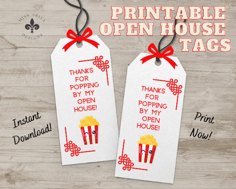 PRINTABLE Popcorn Open House Thank You Tags- Instant Download Realtor ...