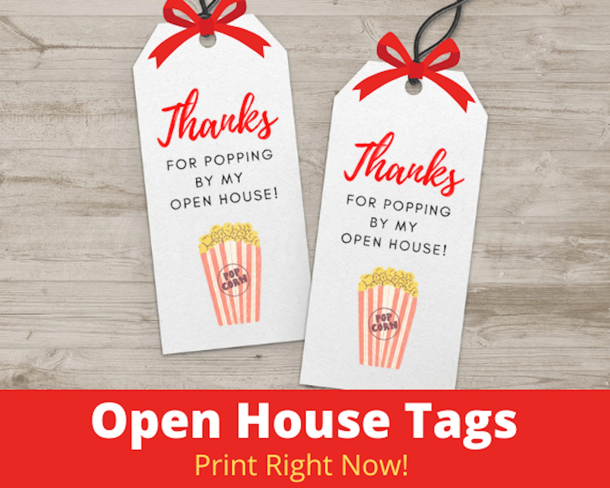 PRINTABLE Popcorn Open House Real Estate Gift Tag Thanks for Popping by ...