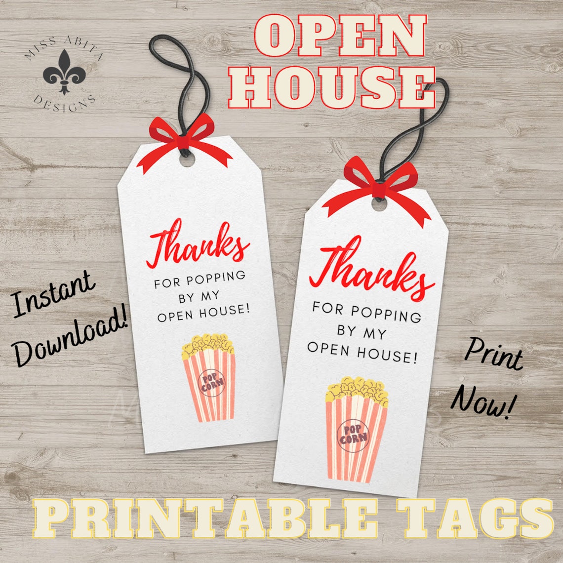 PRINTABLE Popcorn Open House Real Estate Gift Tag Thanks for Popping by ...