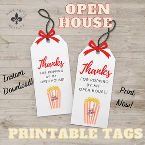 PRINTABLE Popcorn Open House Real Estate Gift Tag- Thanks for Popping ...
