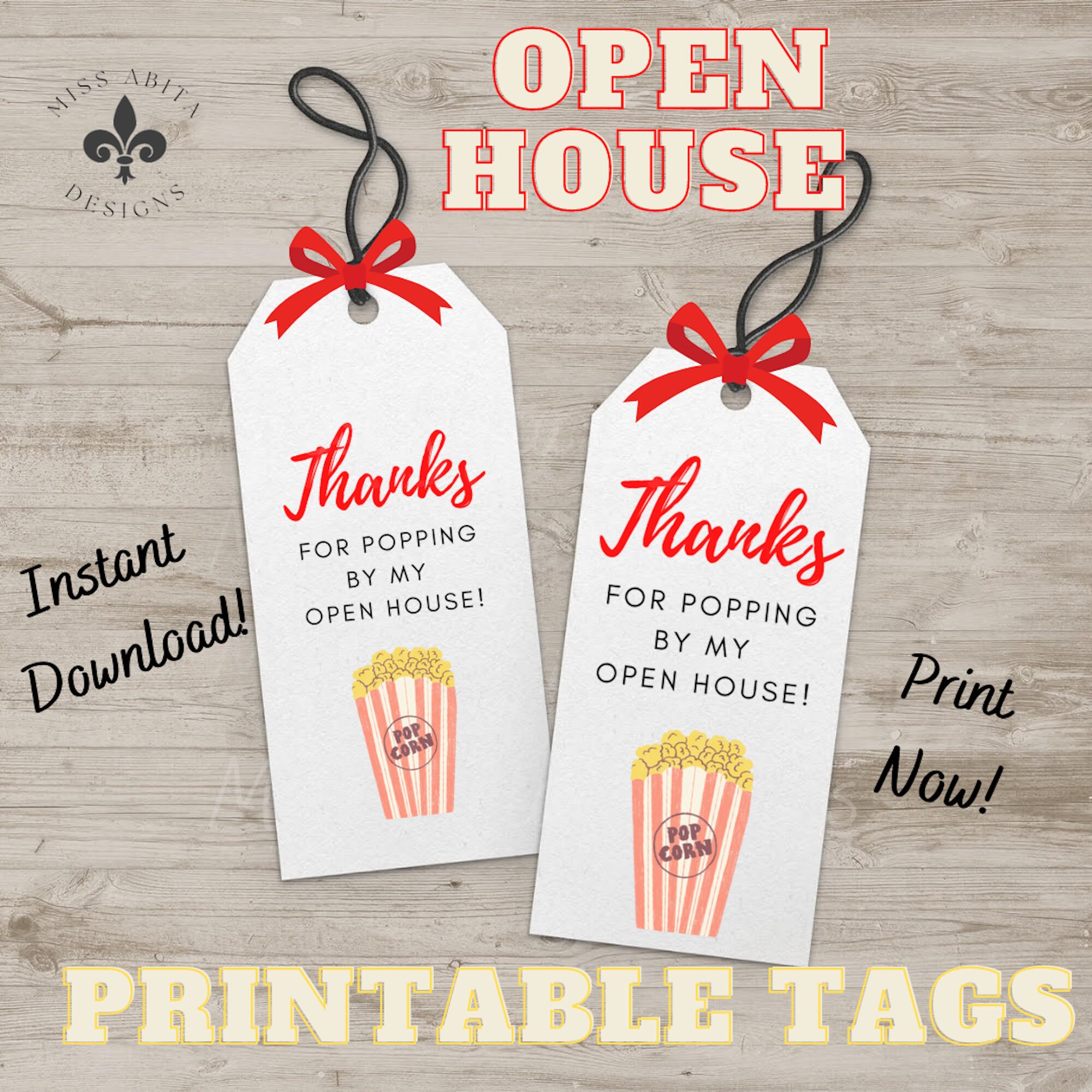 PRINTABLE Popcorn Open House Real Estate Gift Tag Thanks for Popping by ...