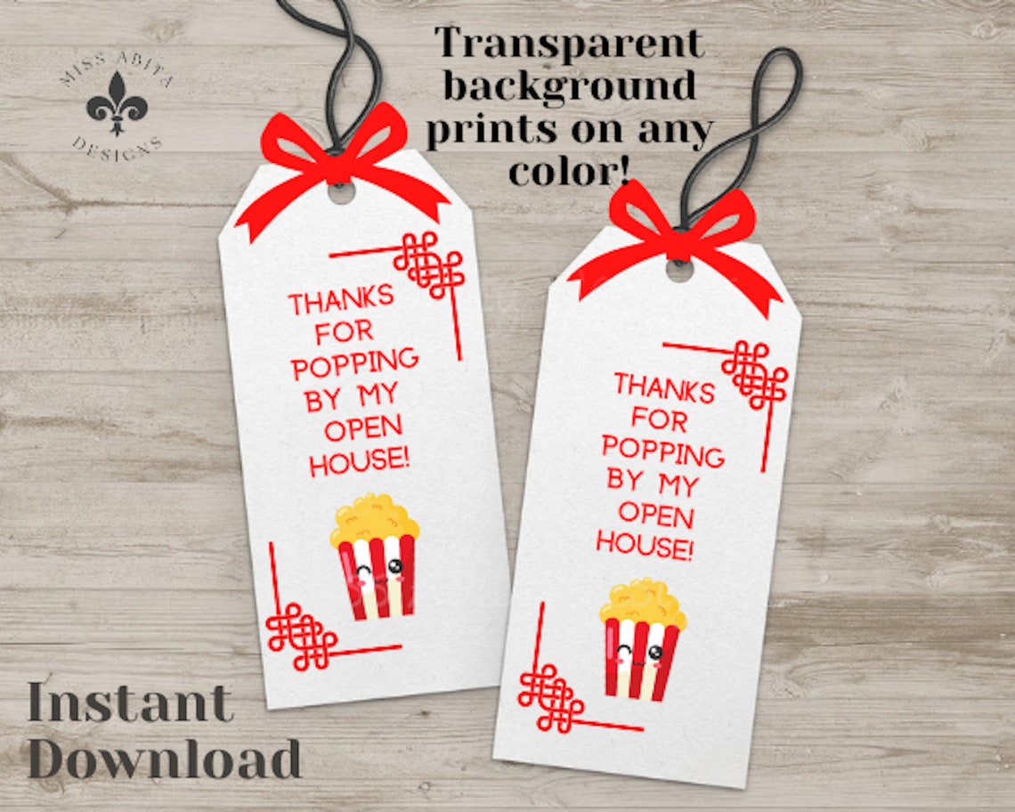 PRINTABLE Popcorn Open House Thank You Tags Instant Download Realtor ...