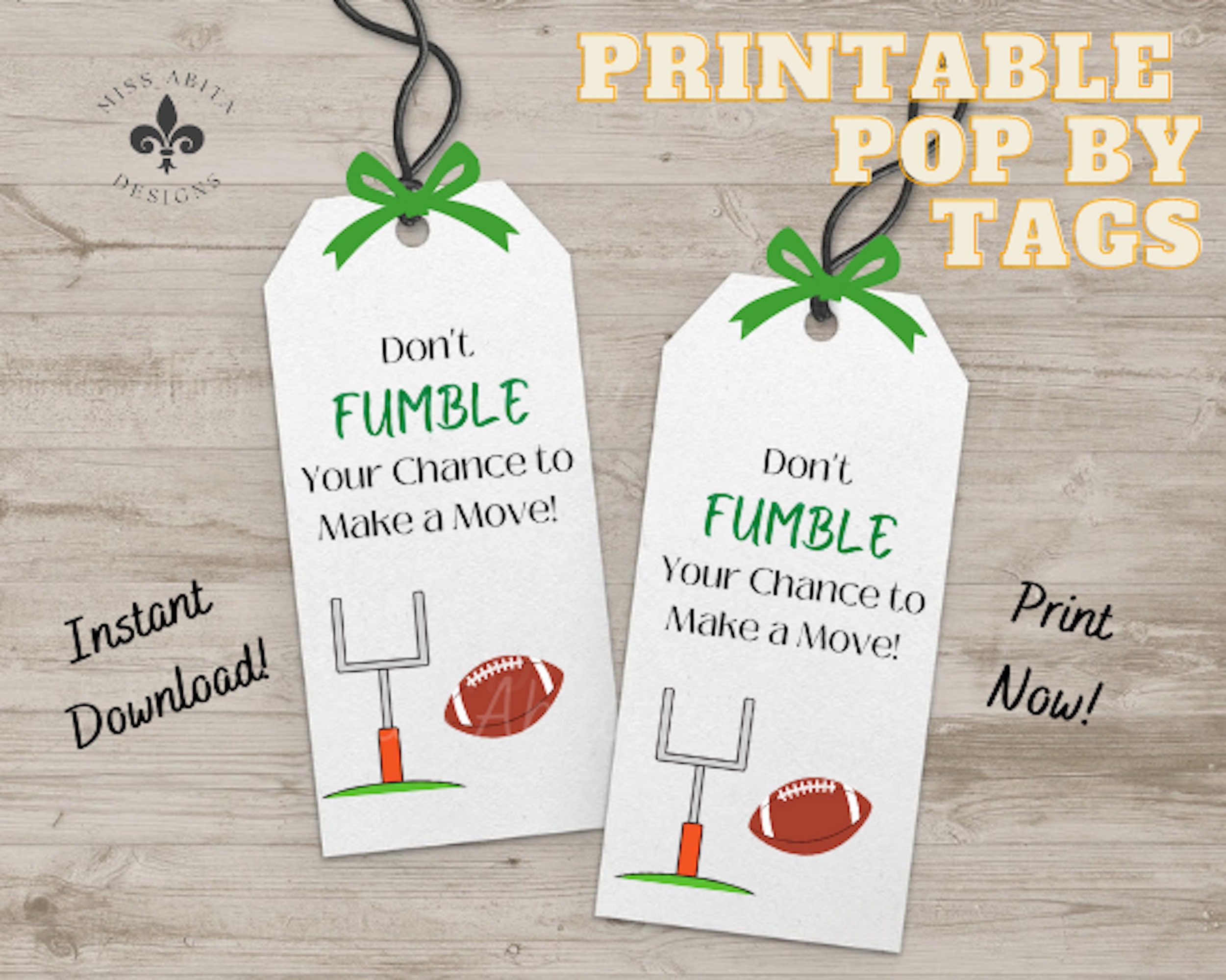 PRINTABLE Football Themed Real Estate Pop by Gift Tags Instant Download ...