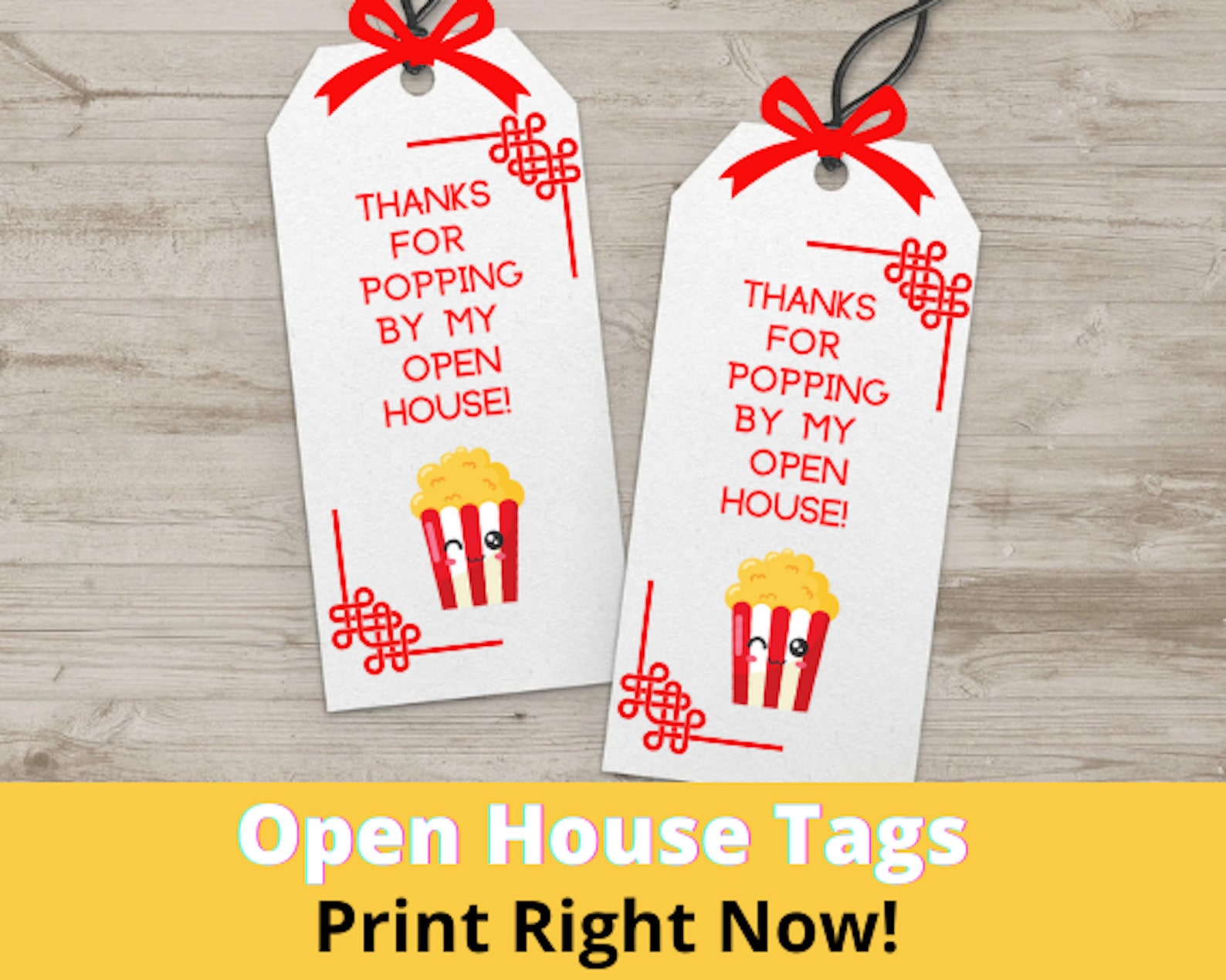 PRINTABLE Popcorn Open House Thank You Tags- Instant Download Realtor ...