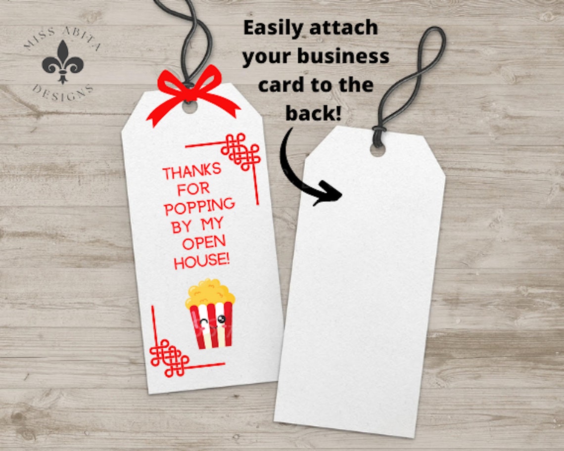 PRINTABLE Popcorn Open House Thank You Tags Instant Download Realtor ...
