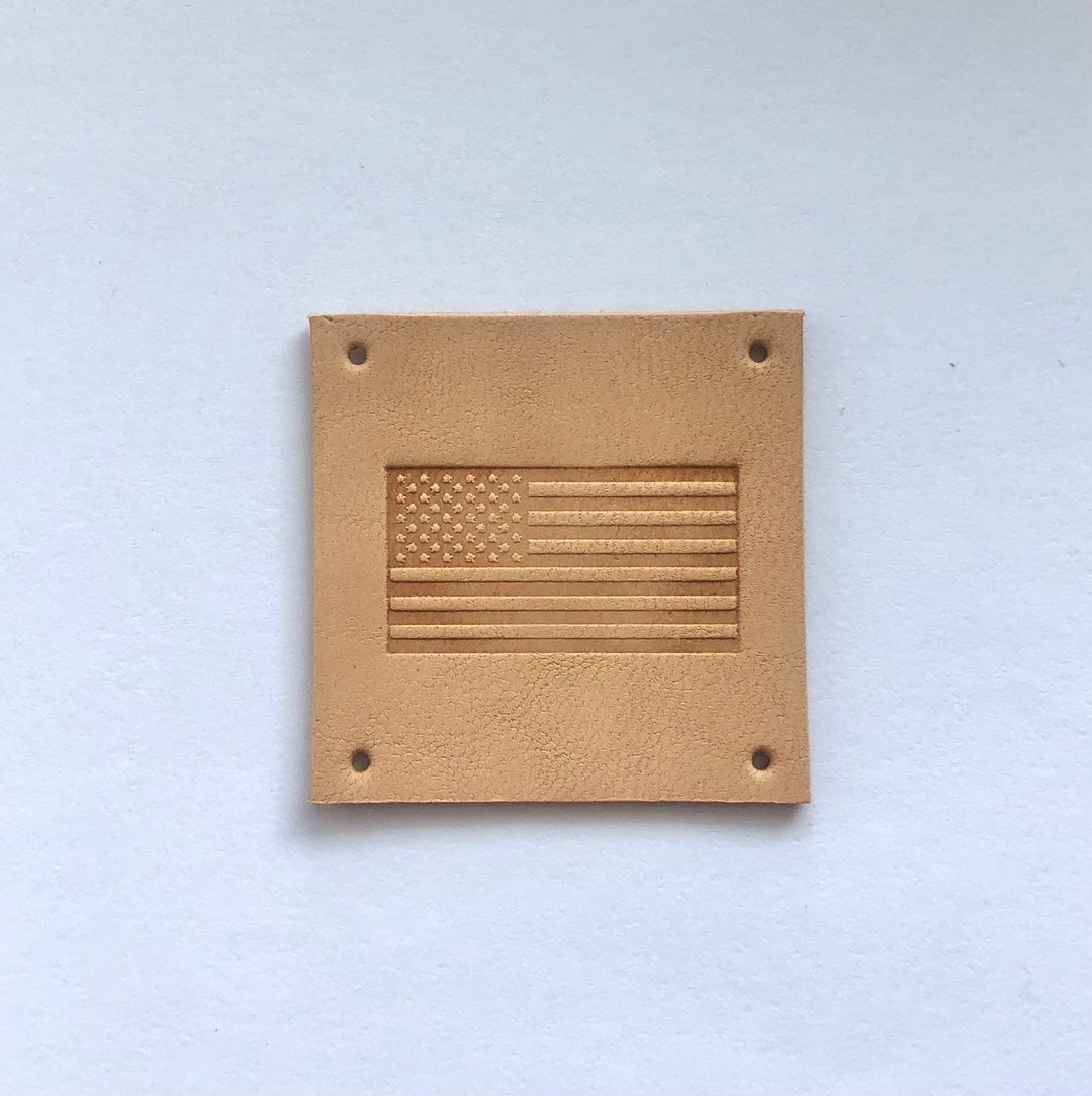 US FLAG Tag Label Hand Made APPLIQUE Genuine Veg Tan Leather for ...