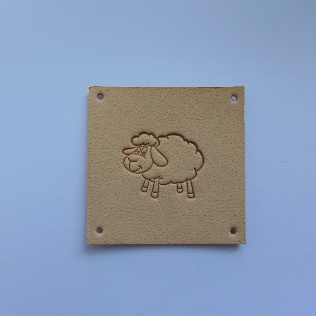 HAPPY SHEEP Tag Label Hand Made APPLIQUE Genuine Veg Tan Leather for ...