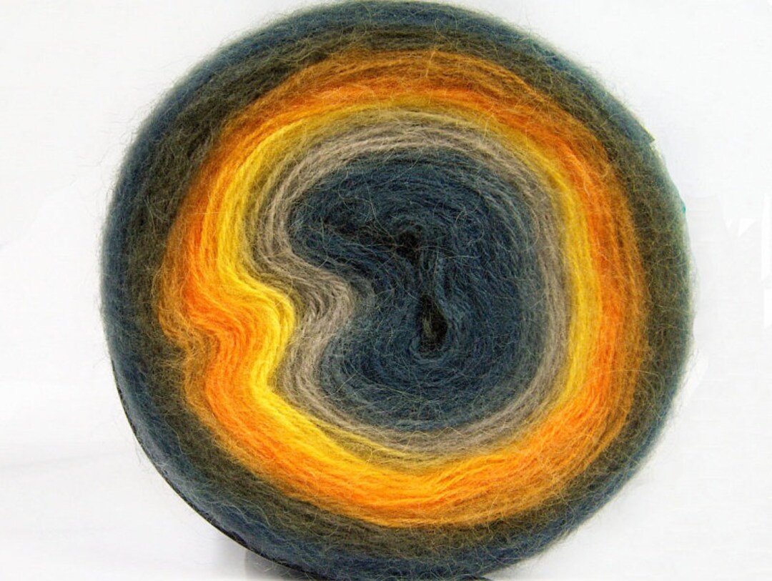 ANGORA Cakes WOOL Premium Ice Yarn, Blue, Khaki, Orange, Yellow Ombre ...