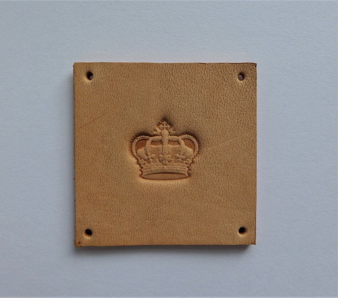 ROYAL CROWN Tag Label Hand Made APPLIQUE Patch Genuine Veg Tan Leather ...